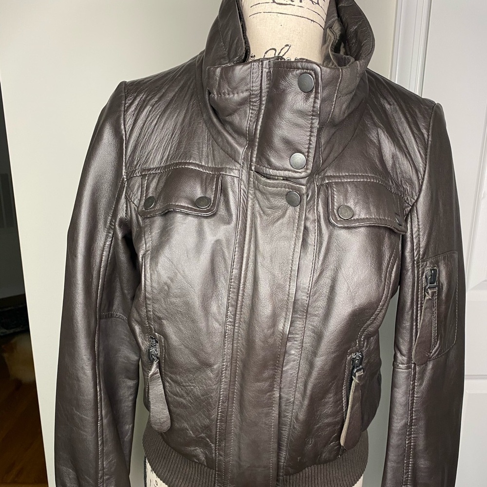 Zara Leather Bomber Jacket - Gem